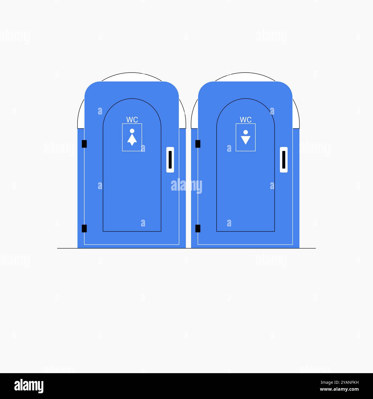 Two portable restrooms in flat vector illustration symbolizing public ...