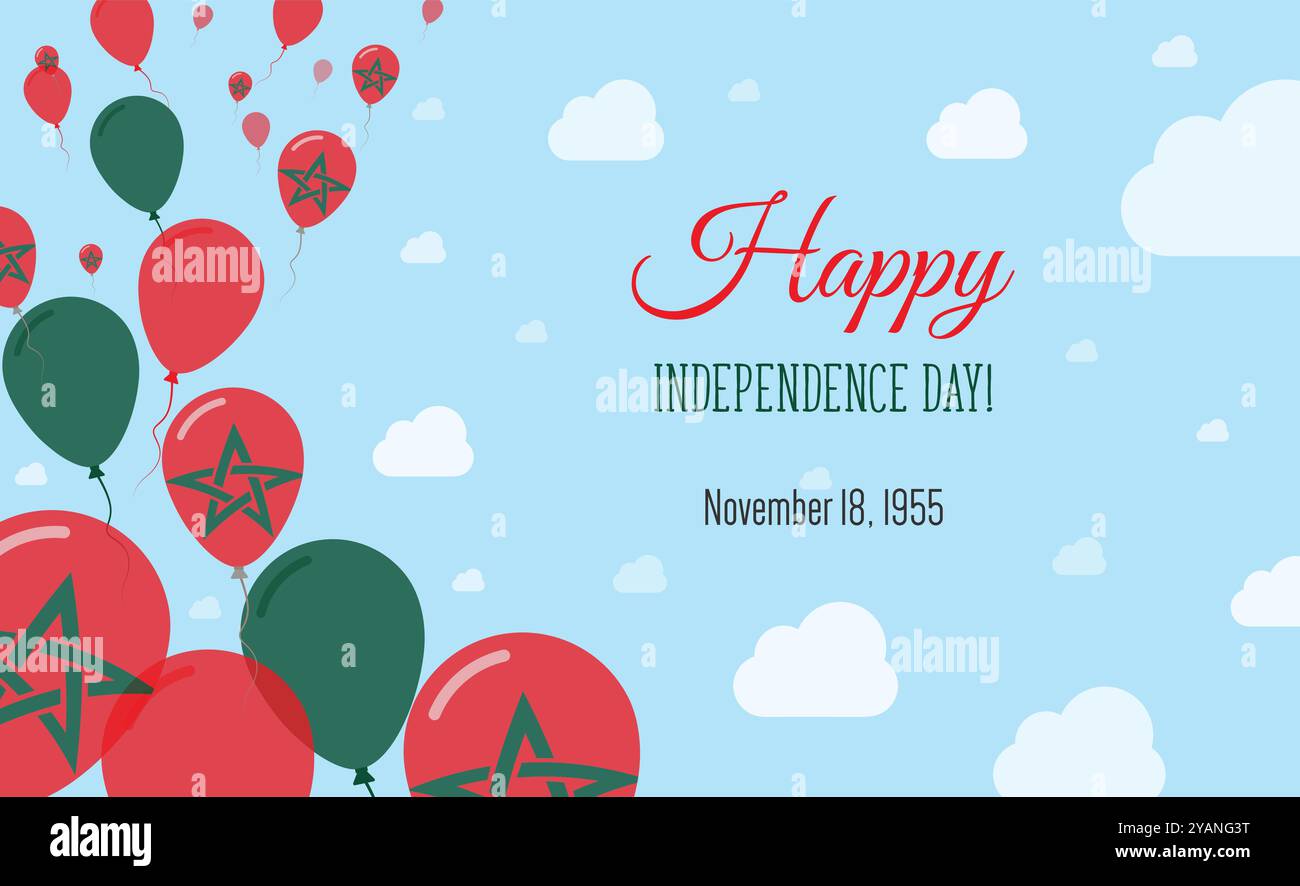 Morocco Independence Day Sparkling Patriotic Poster. Row of Balloons in ...