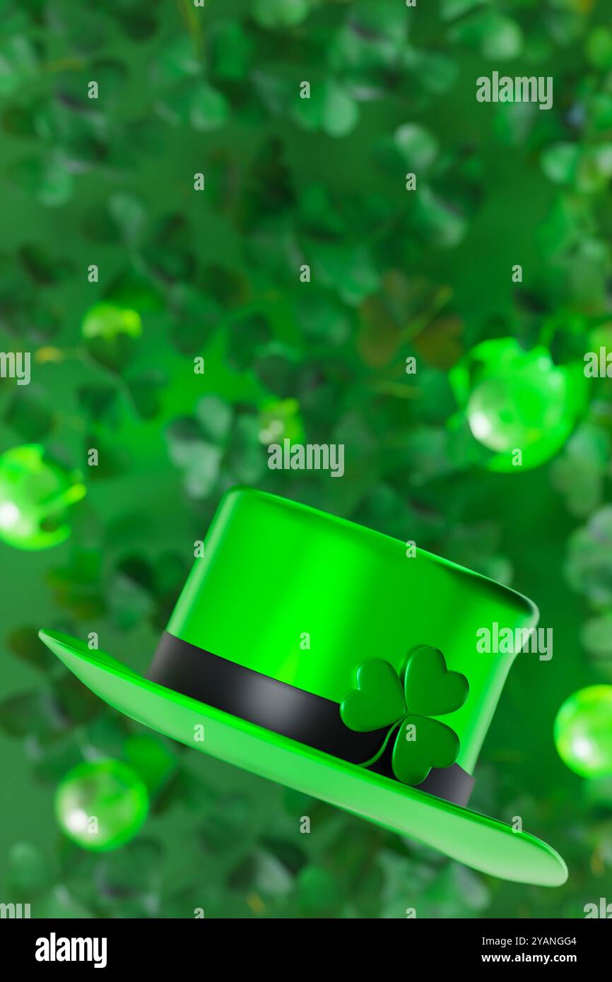 Bright green hat adorned with black band and three-leaf clover emblem ...