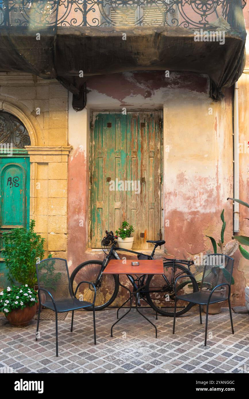 Mediterranean street, view of the facade of a residential property ...