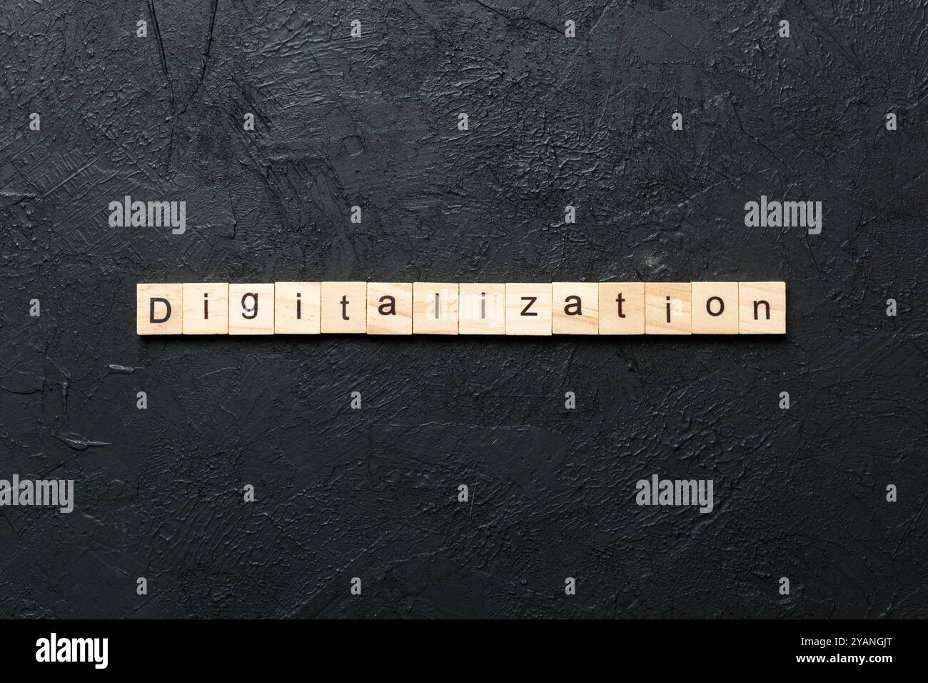 digitalization word written on wood block. digitalization text on ...