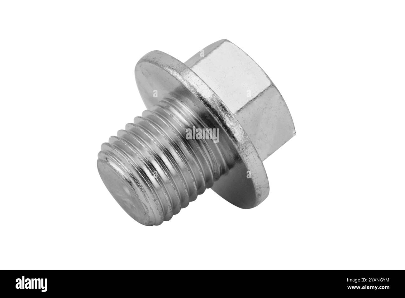 Macro shot metal bolt isolated on white background. Chromed screw bolt ...