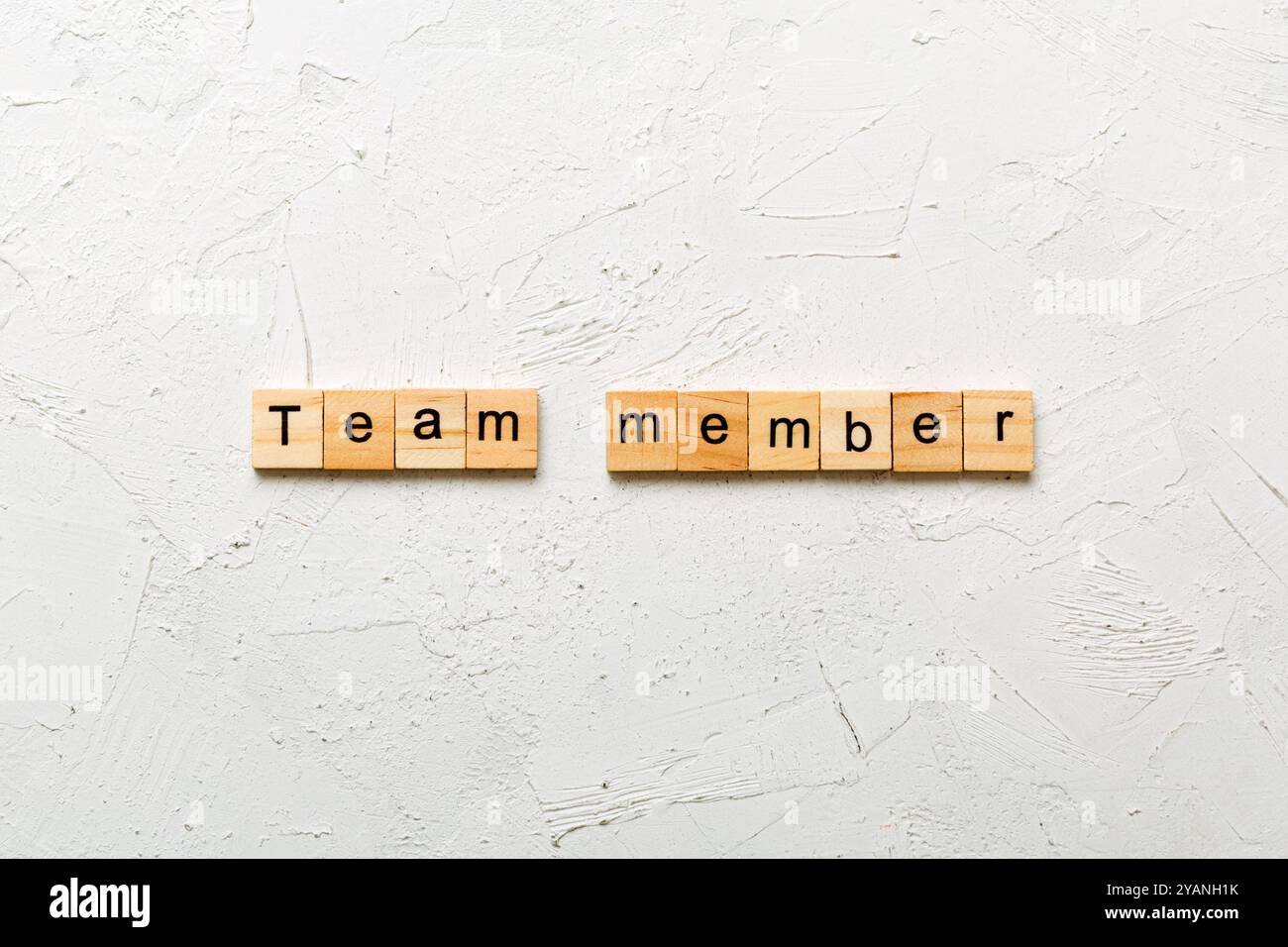 Team member word written on wood block. Team member text on table ...