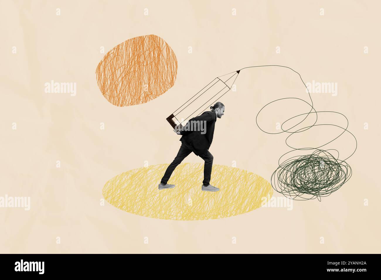 Composite collage picture image of carry man pencil drawing writing ...