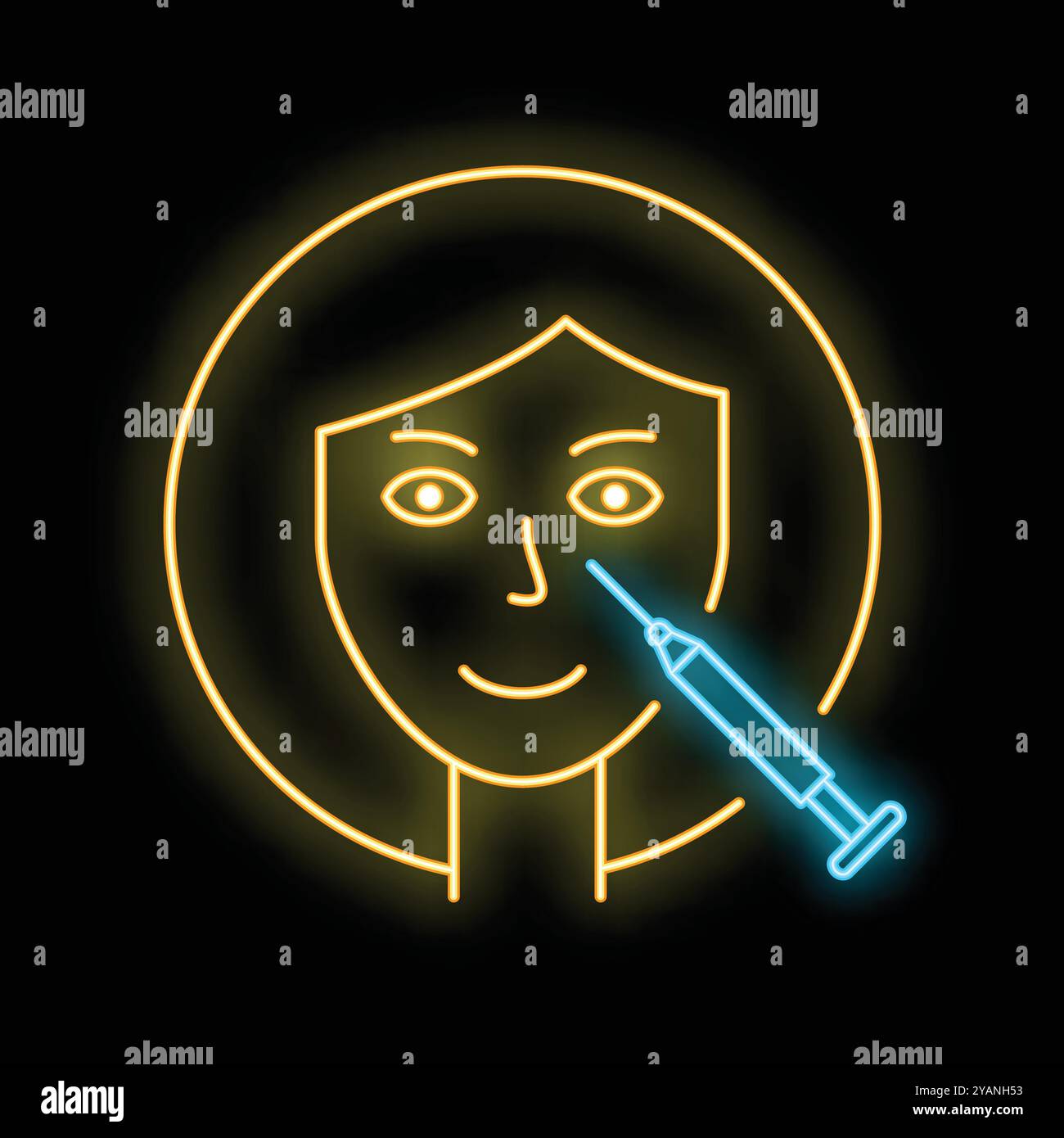 Neon sign representing a syringe injecting botox or hyaluronic acid on ...