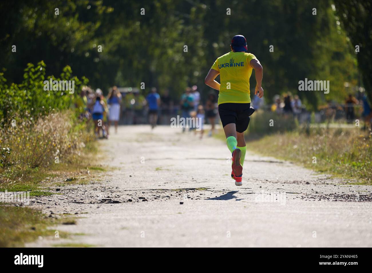 Ukrainian athlete finishing the marathon run. Kyiv - 25 August,2024 ...