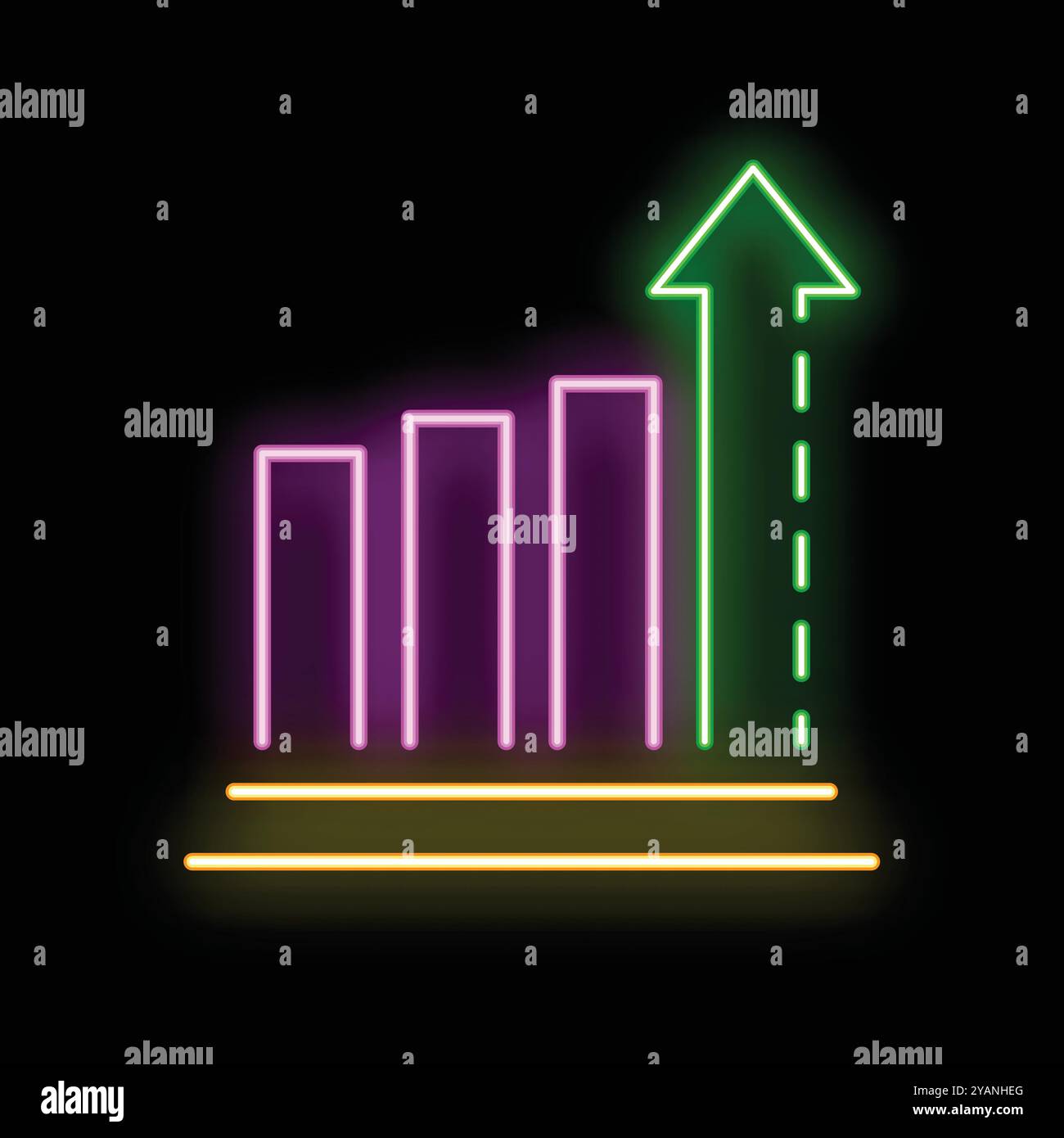 Neon sign depicting a growing chart with an upward arrow, symbolizing ...