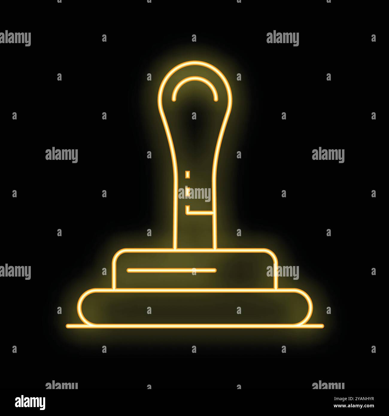 Glowing neon line rubber stamp icon isolated on black background ...