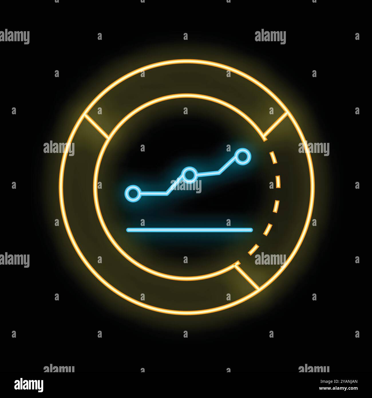 Neon sign showing increasing line chart inside of a pie chart ...