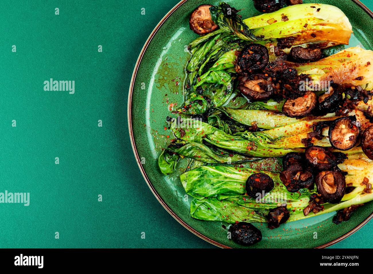 Chinese fried Pak Choi with shitake mushrooms. Healthy food Stock Photo ...