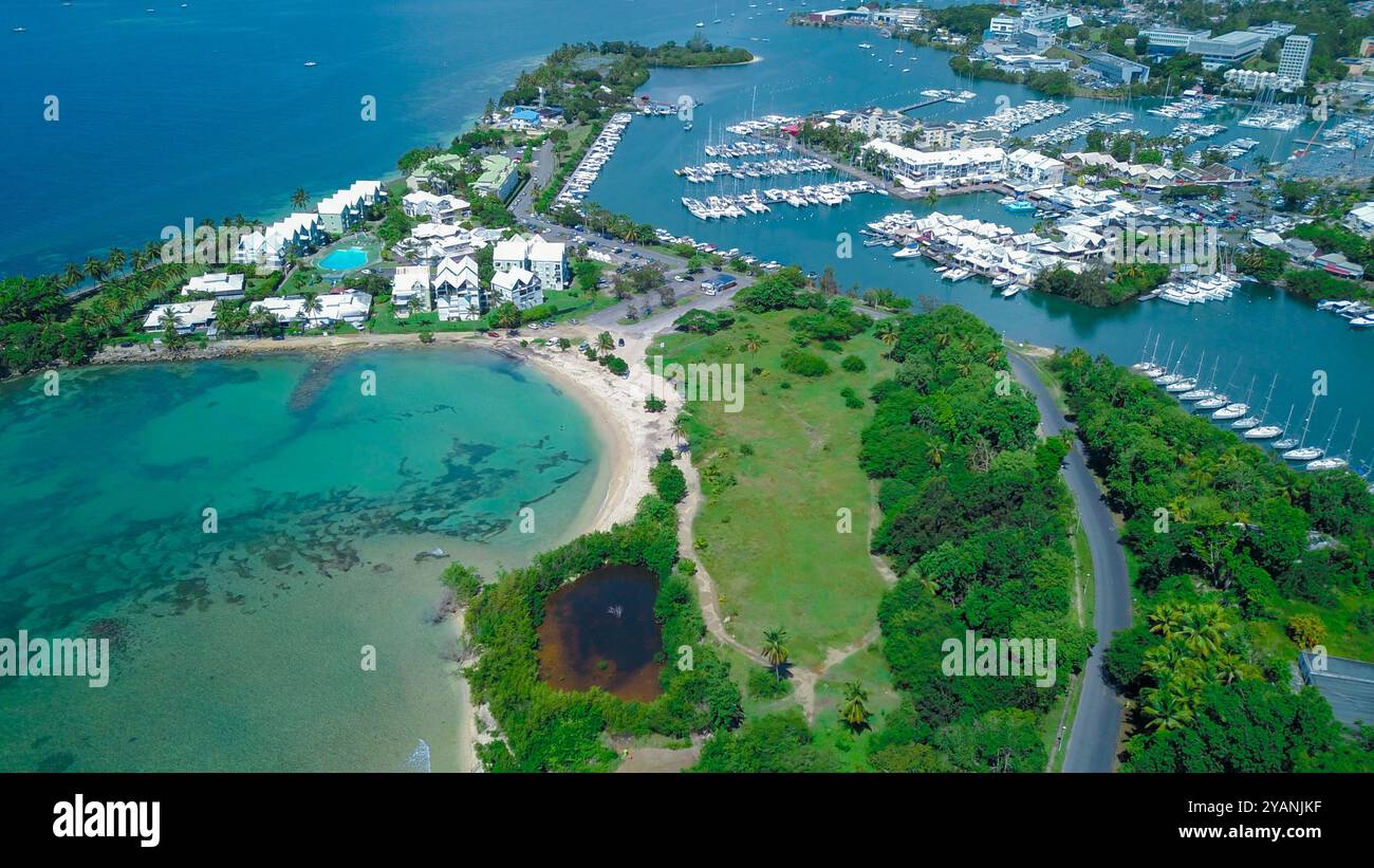 Aerial View to the Azure Bay of the Paradise Guadeloupe, Caribbean ...