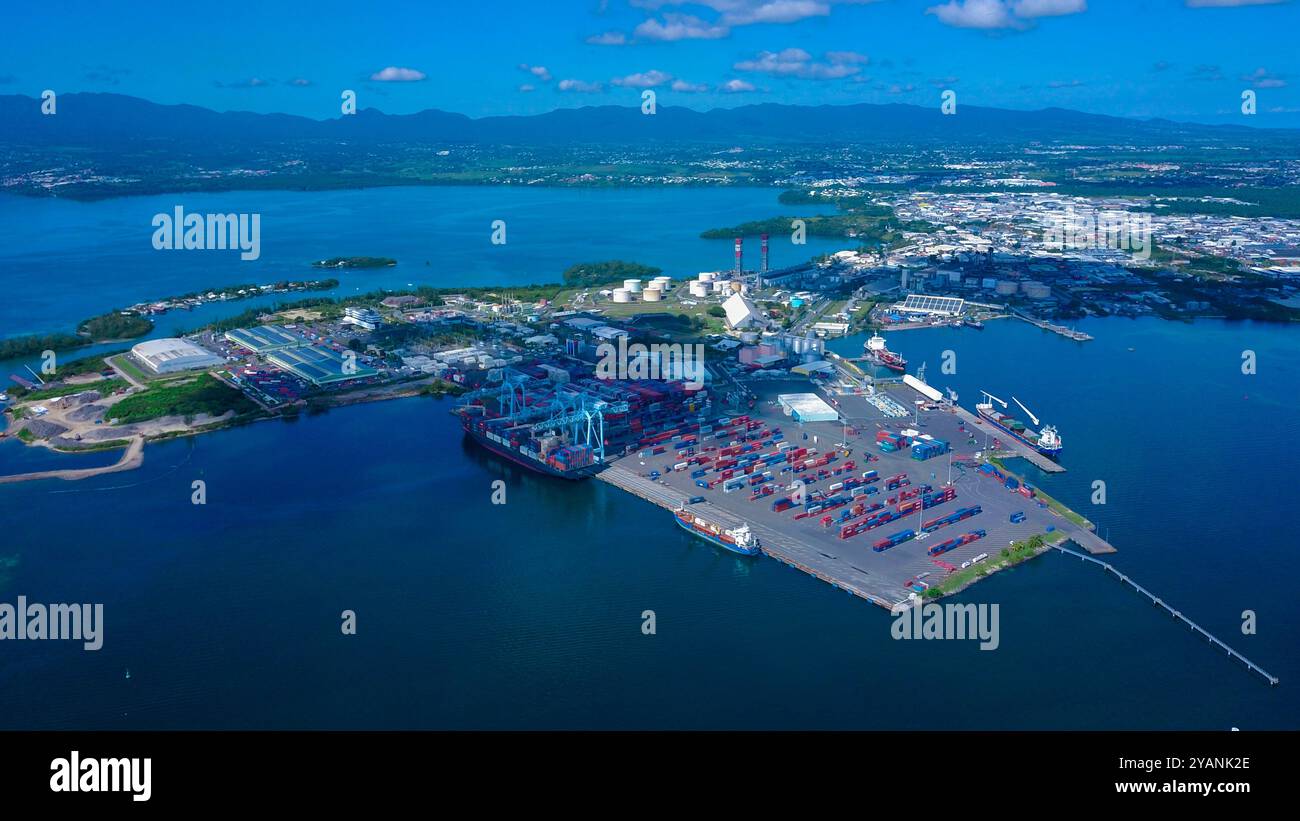 Aerial View to the Pointe-à-Pitre city center in Guadeloupe island ...