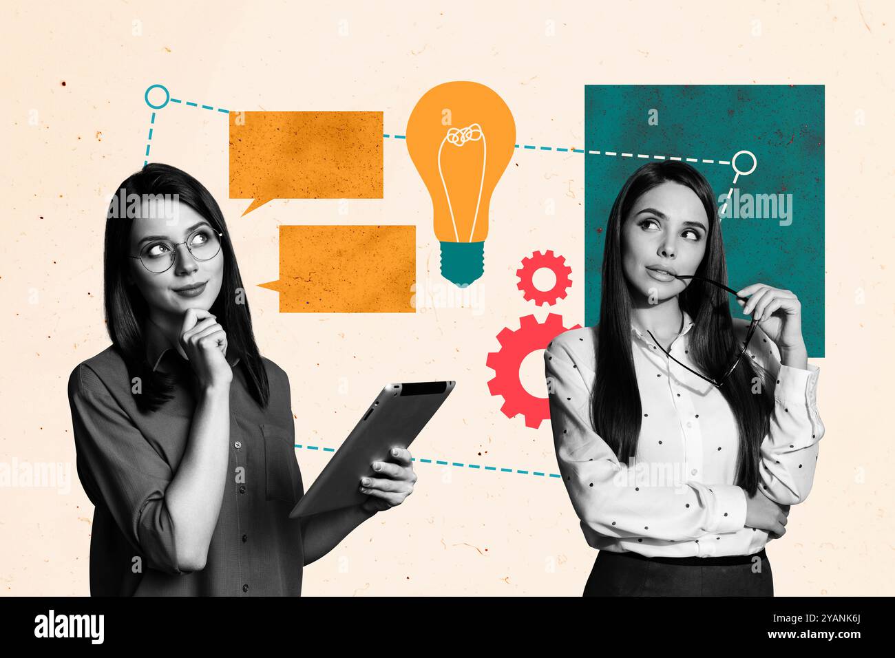 Composite trend artwork sketch image photo collage of young two lady ...