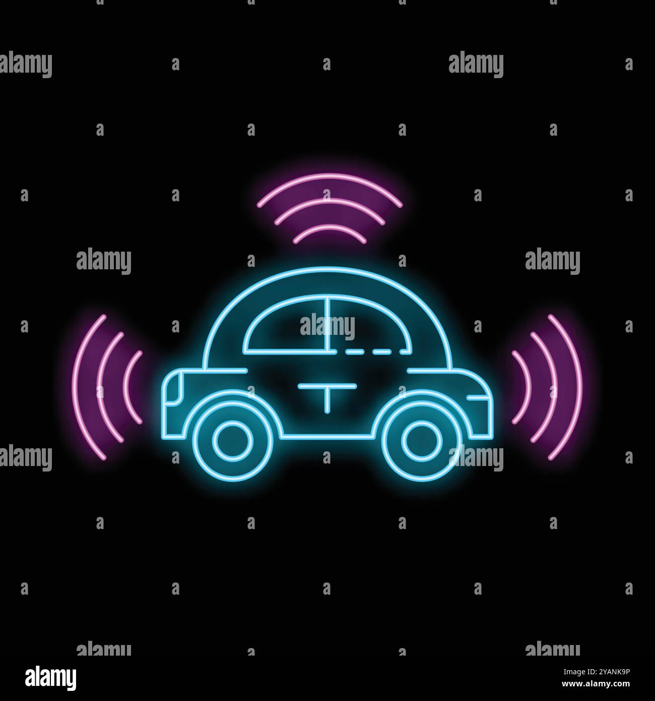 Neon icon of an autonomous self driving vehicle using sensors to ...