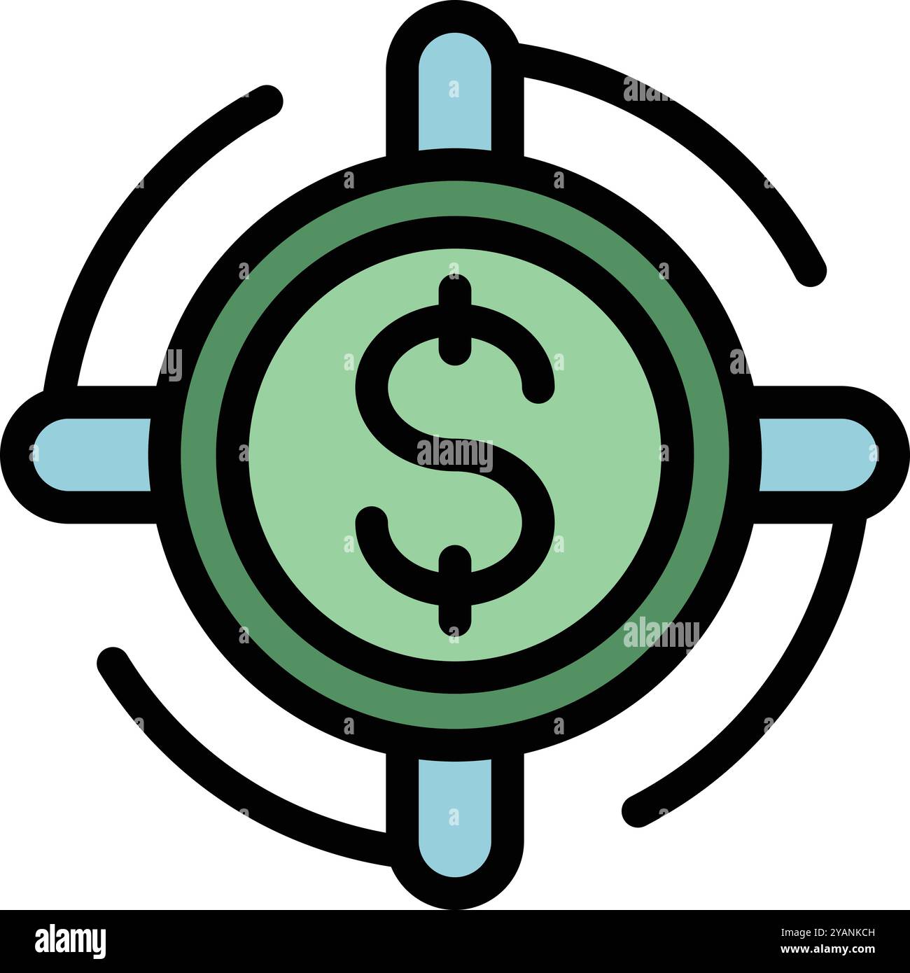 This colorful icon shows a dollar sign surrounded by a target ...