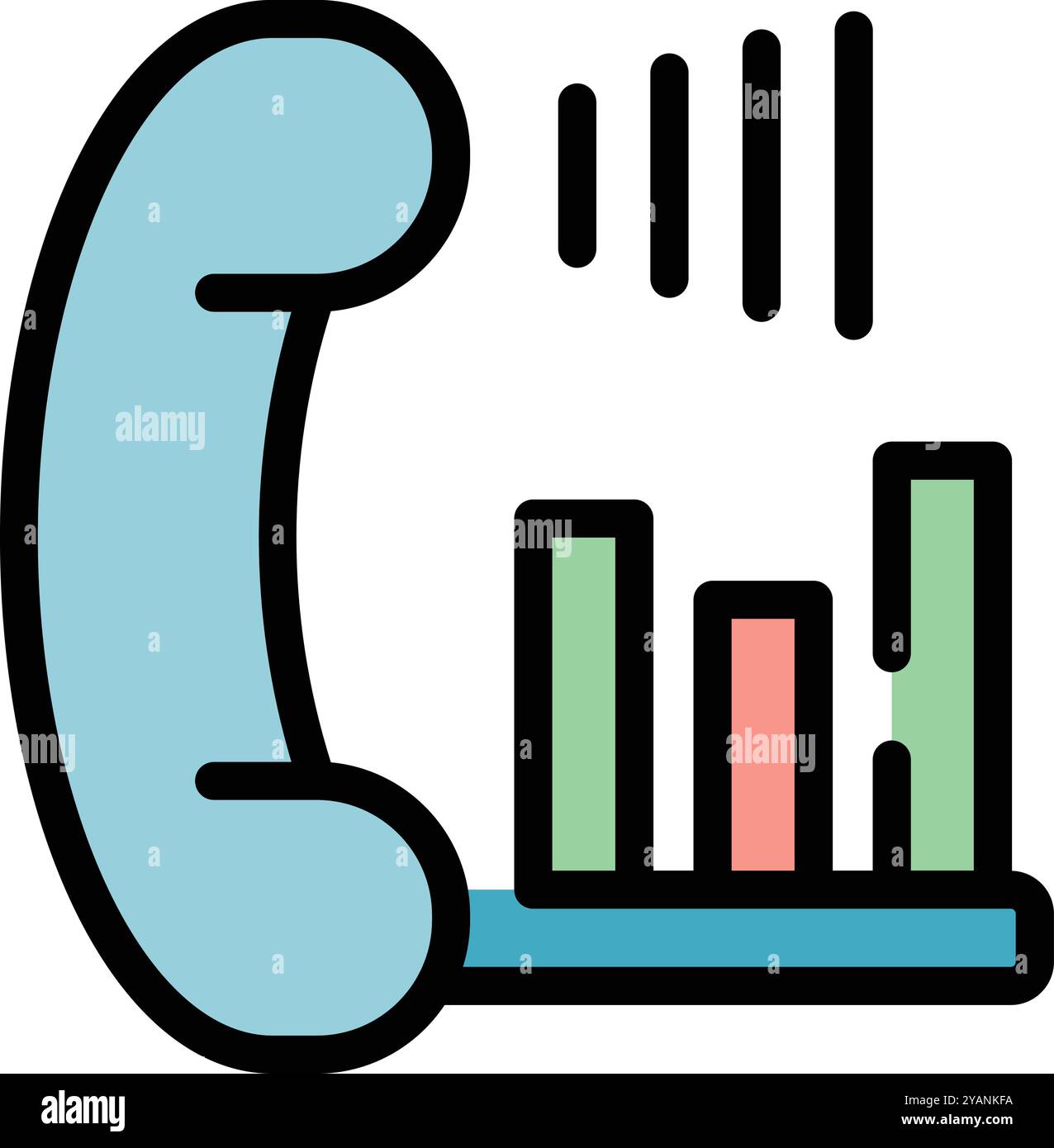 Colorful icon of a phone showing a growing bars graph with sound waves ...