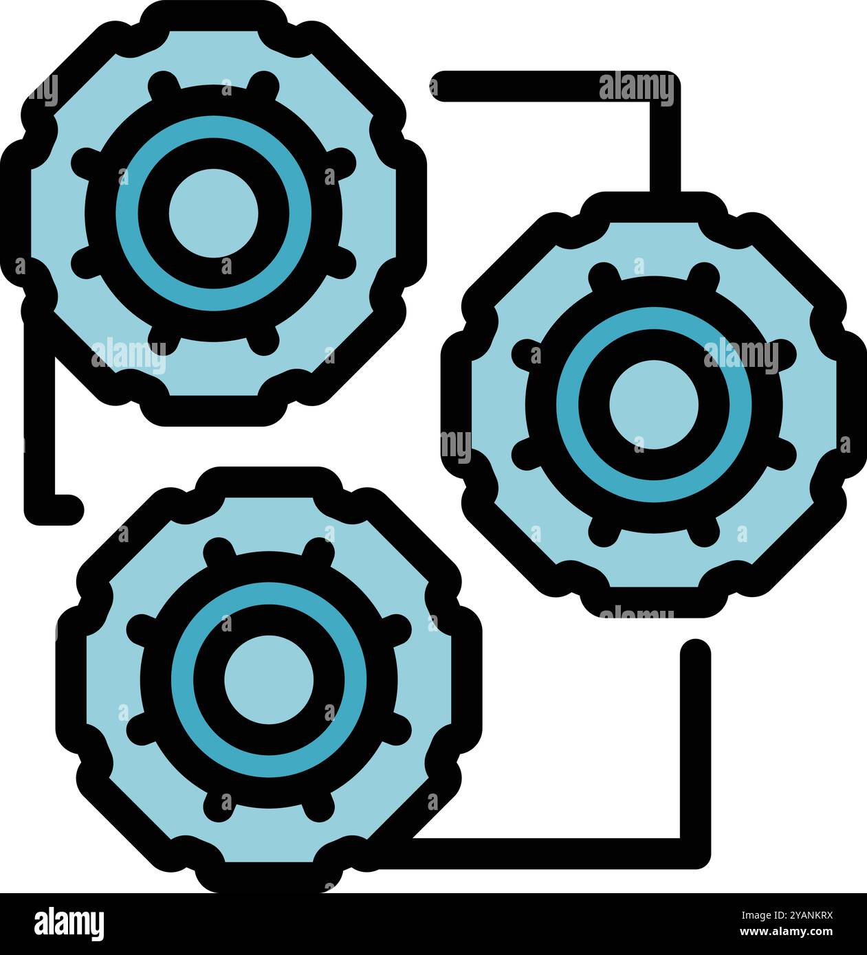 Digital network algorithm with connected gear wheels icon, filled ...