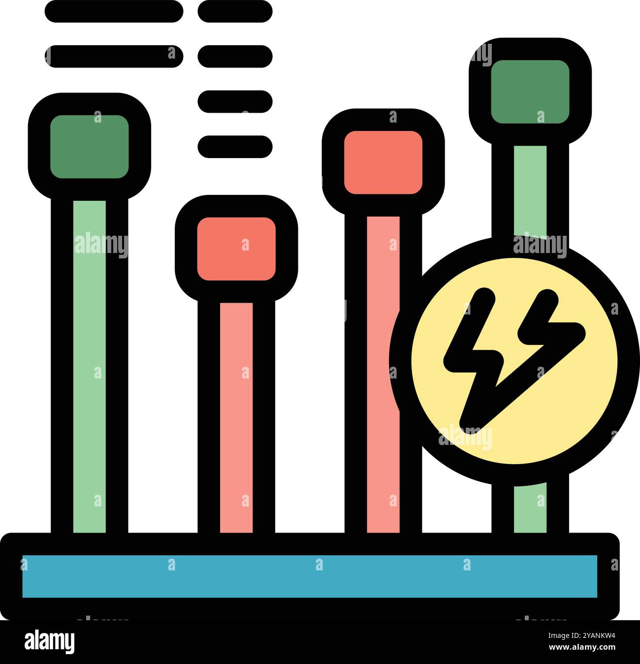 Icon depicting a bar chart with an electricity symbol, representing ...