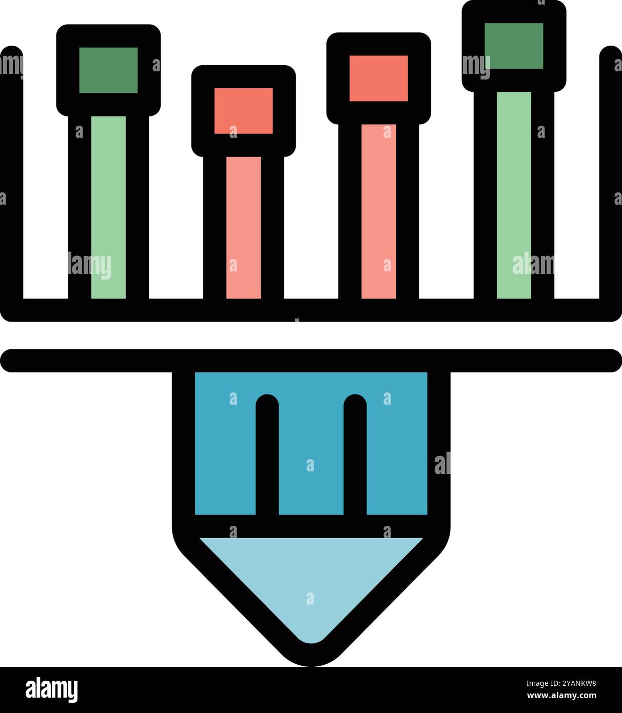 Colored pencil is drawing a bar chart representing statistical data ...