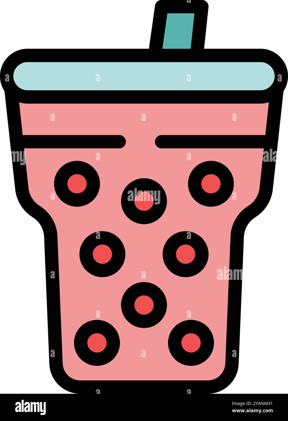 This vector illustration features a classic bubble tea cup with tapioca ...