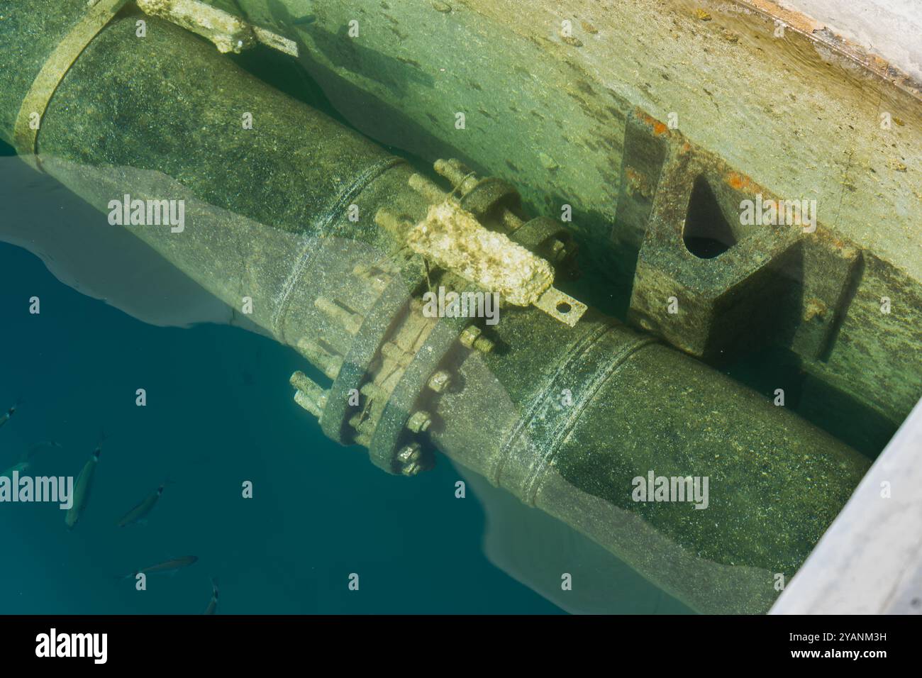 Sewer pipe underwater in the port Stock Photo - Alamy