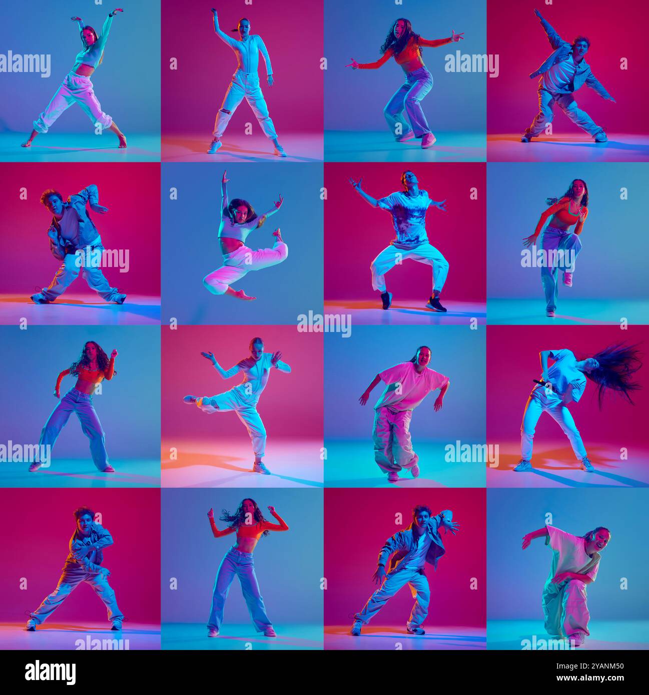 Collage. Dynamic images of young stylish people, men and women in ...