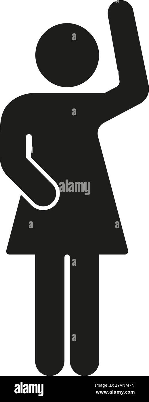 Female Human Figure Waving Hand Silhouette Icon. Stick Figure with ...