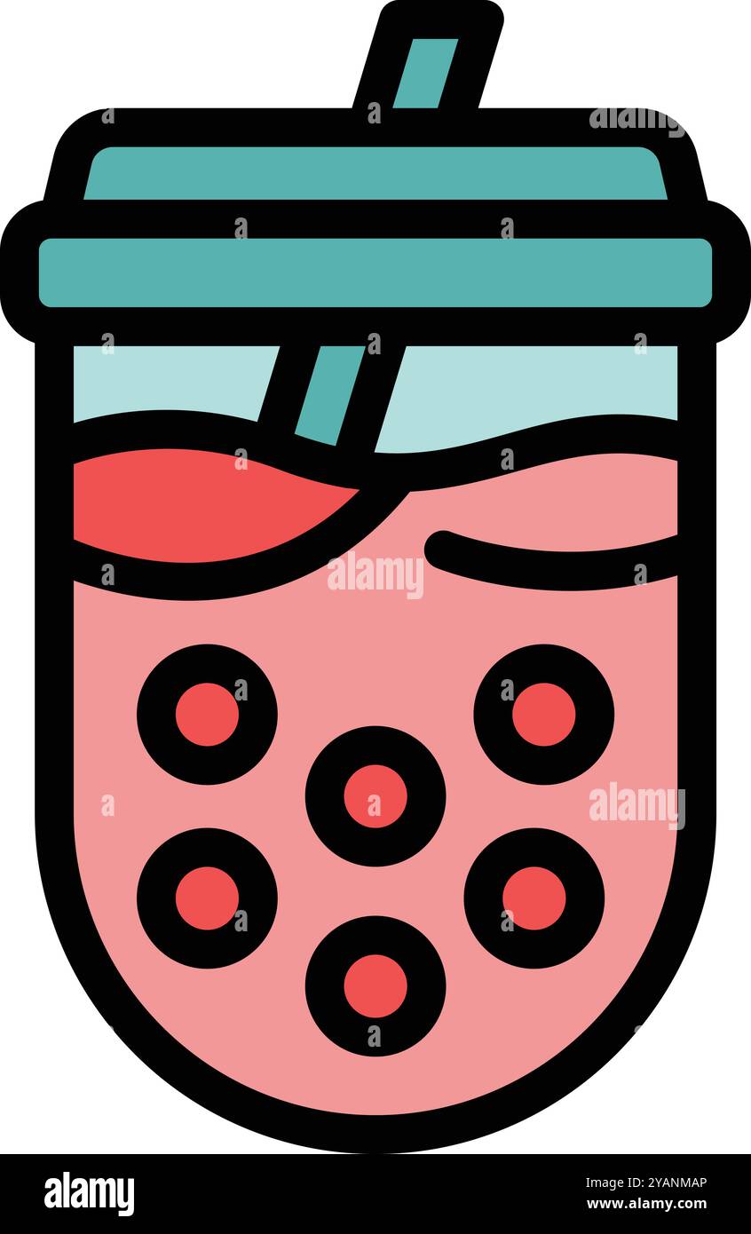 Vector icon of a bubble tea cup with tapioca pearls and a straw Stock ...