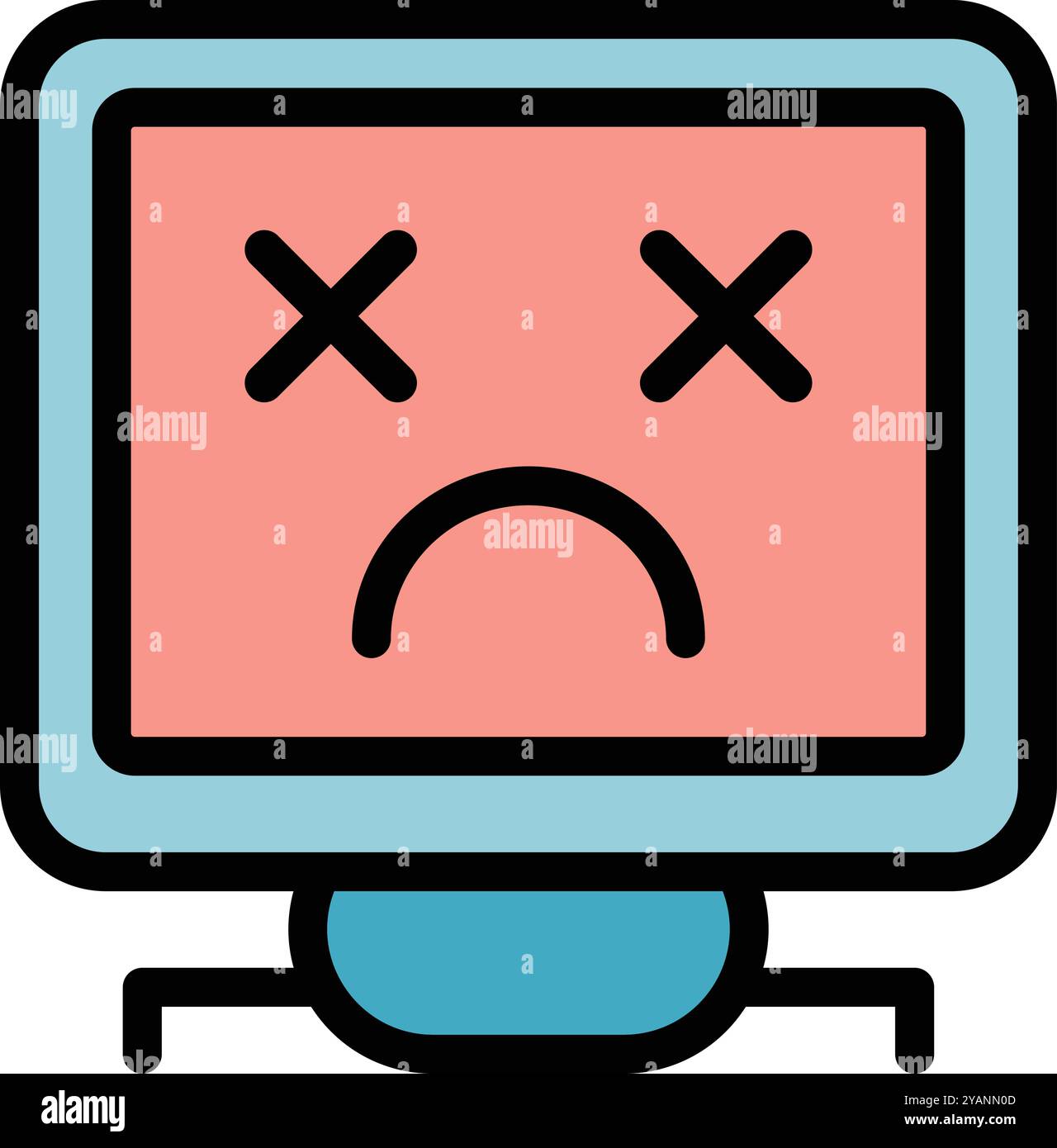 Desktop computer showing a sad face on the screen, representing a ...