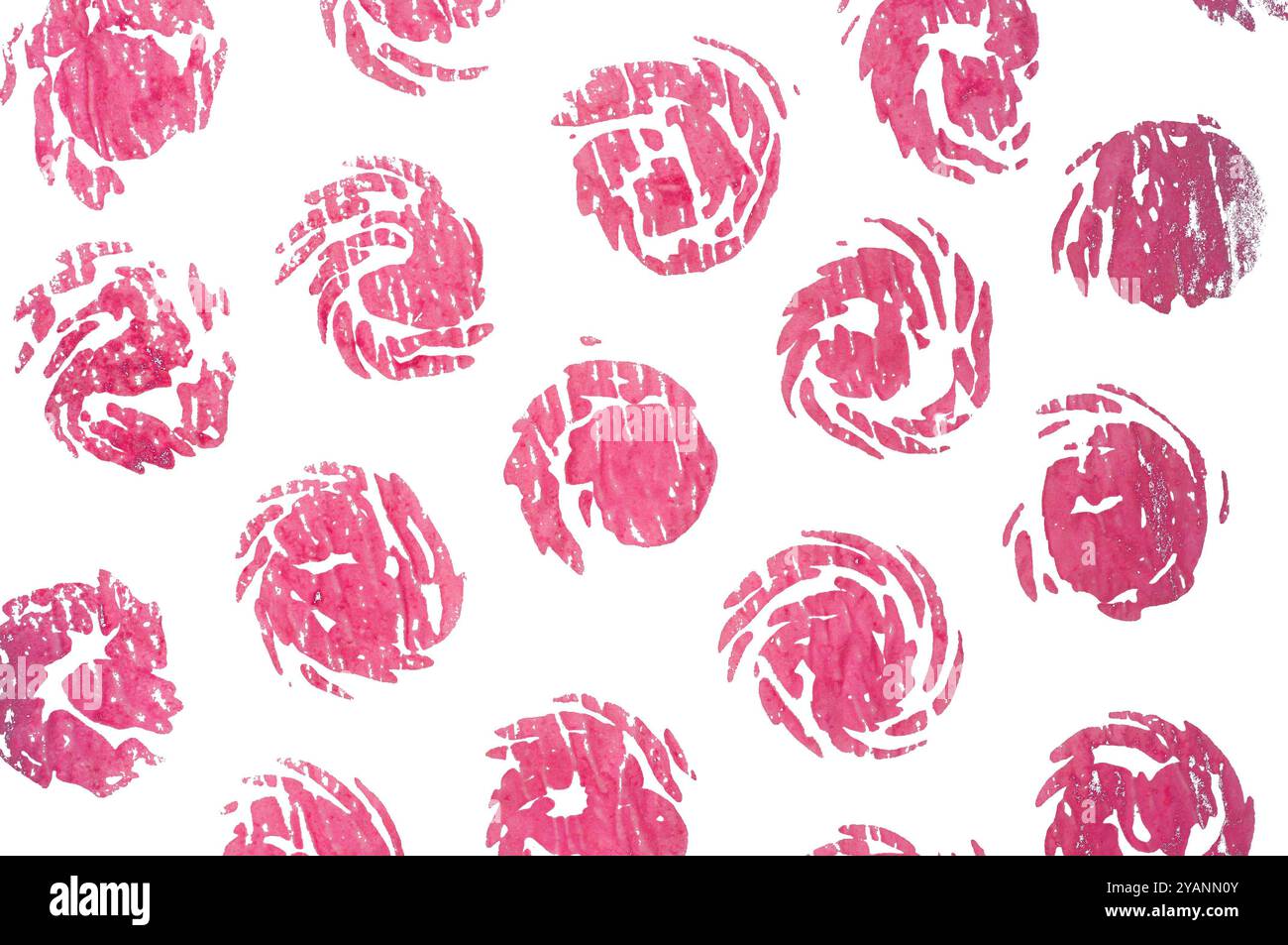 Abstract pink circular prints on a white background resembling floral ...