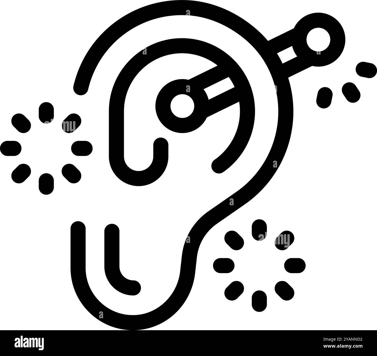 This icon represents an ear with a piercing that is red, irritated, and ...