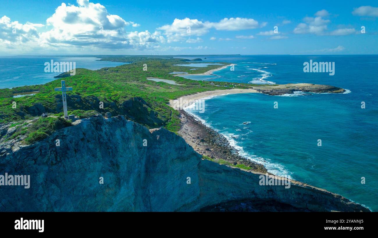 Aerial View to the Green Coast of the Pointe des Chateaux beach under ...