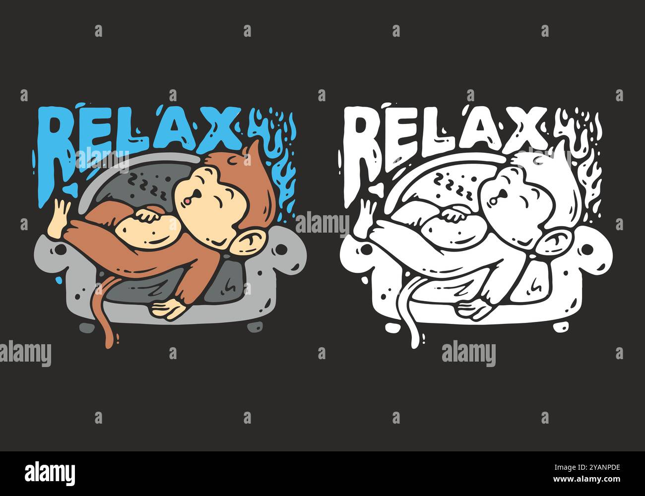 Monkey relaxing on the sofa character illustration design in dark ...