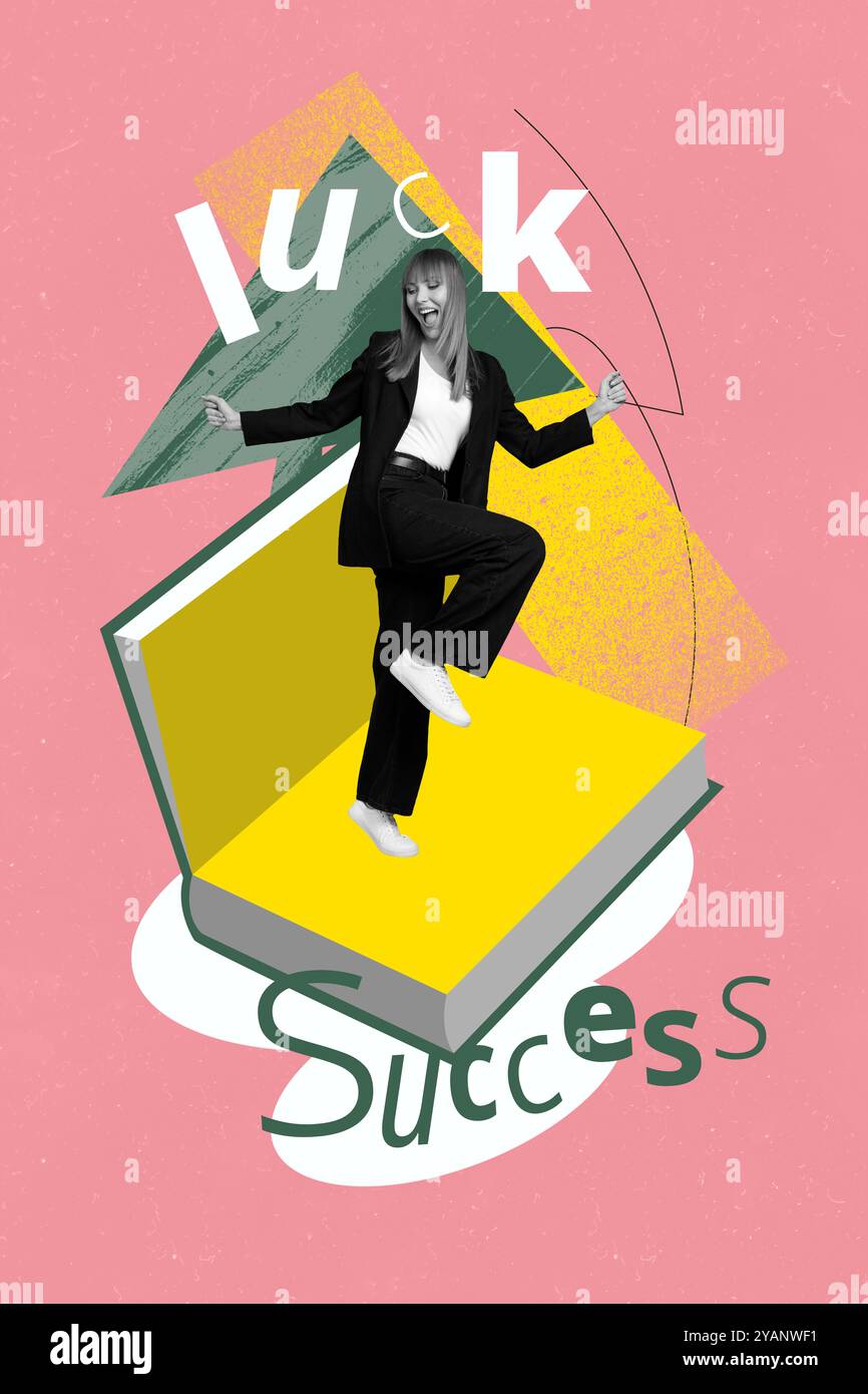 Vertical poster collage young businesswoman reach success career ...