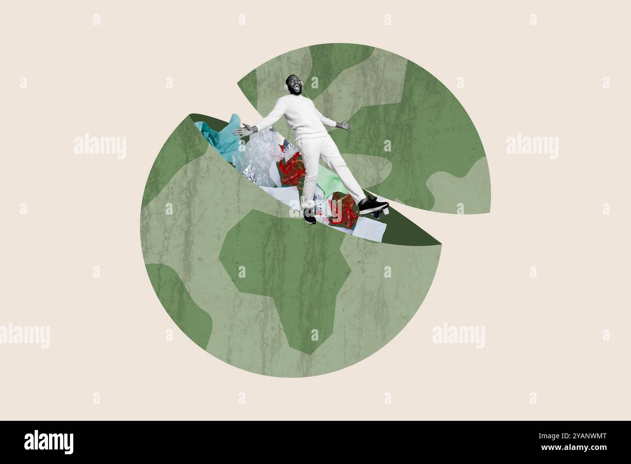 Collage picture image banner of carefree careless man garbage waste eco ...