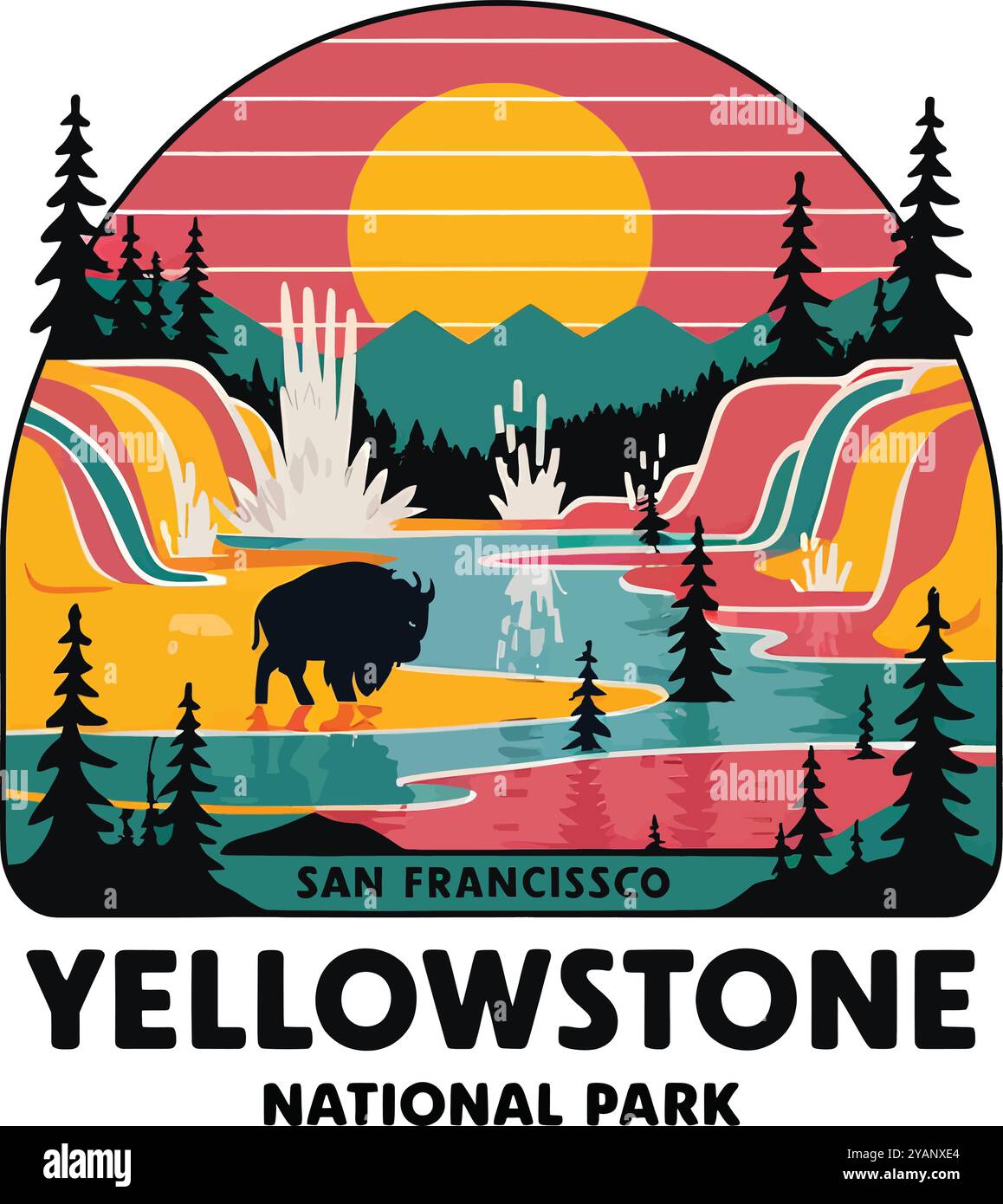 Yellowstone National Park vector art illustration Stock Vector Image ...