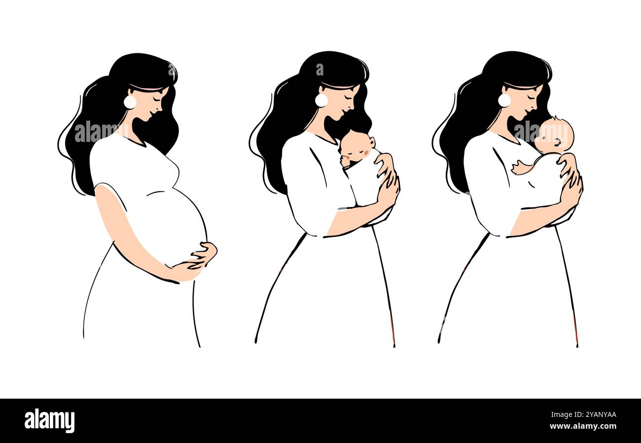Mother s day. Pregnancy and motherhood illustration set, pregnant woman ...