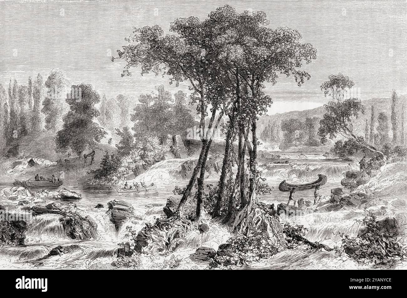 Porters carrying canoes during Captain John Palliser's British North ...