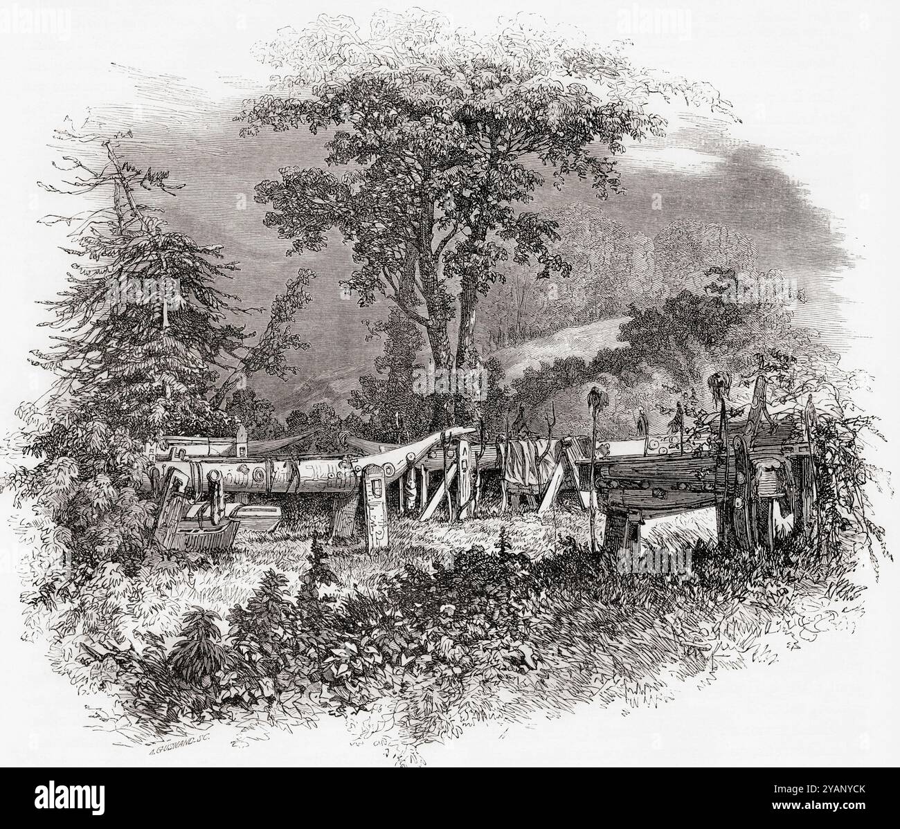 Indian burials on the banks of the Cowlitz River, seen during Captain ...
