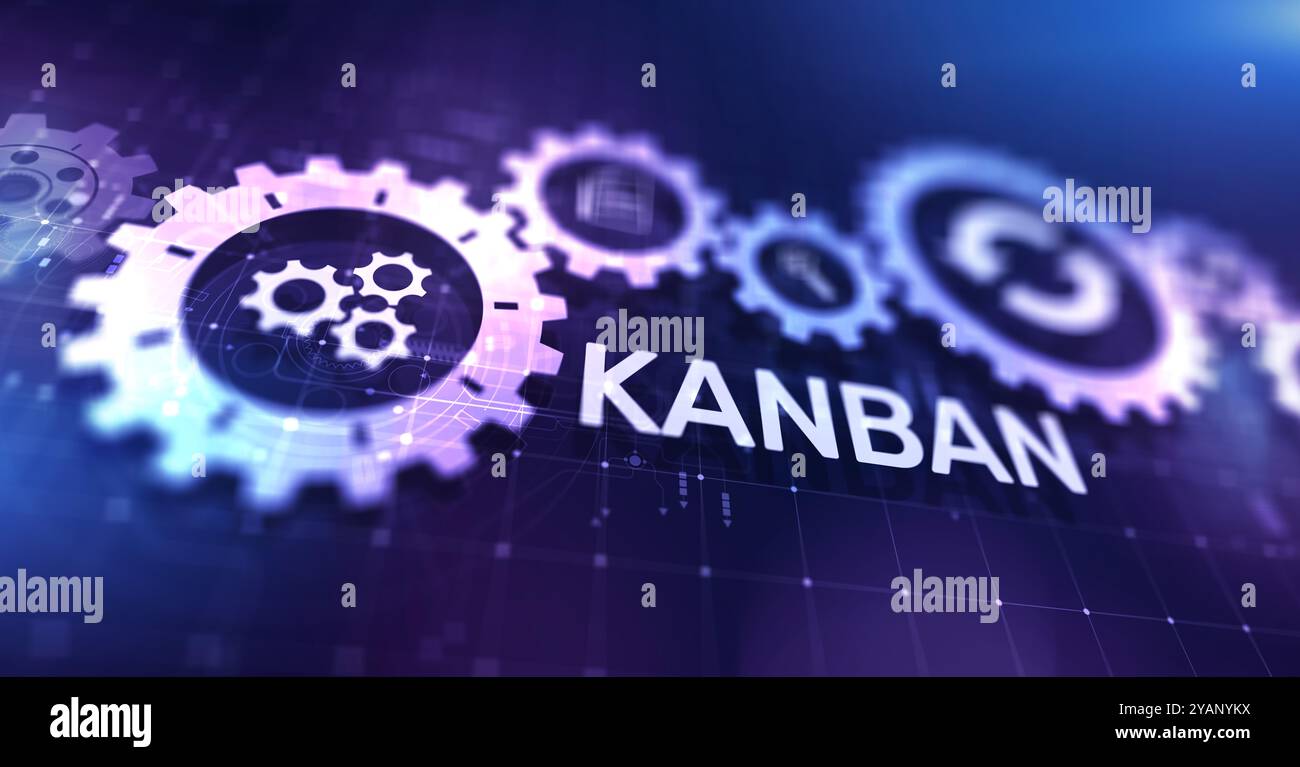 Kanban work flow process management system concept on virtual screen ...