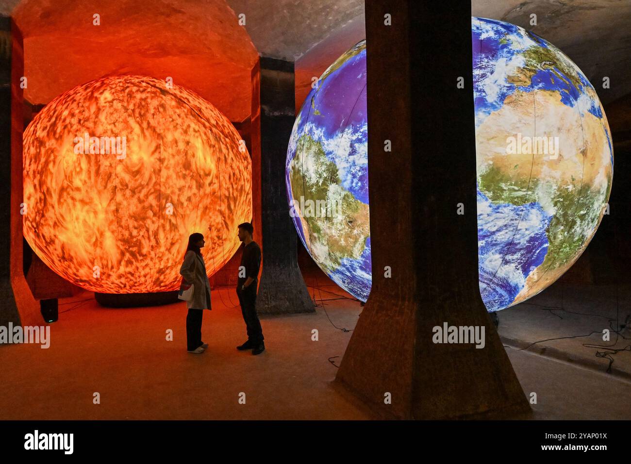 Brno, Czech Republic. 15th Oct, 2024. Moon, Earth and Sun inflatable ...