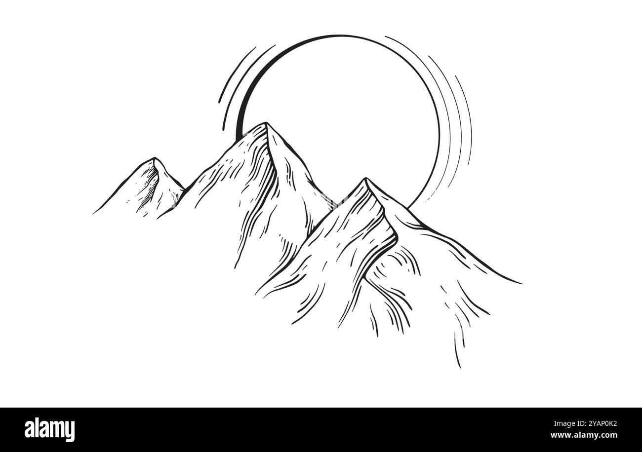 Mountain sun drawing Black and White Stock Photos & Images - Alamy