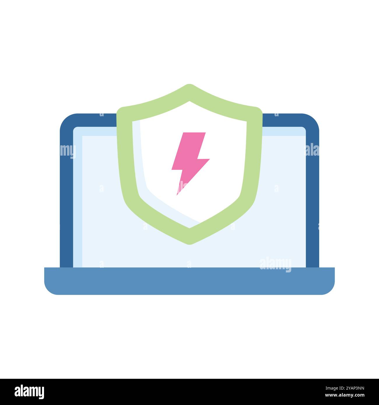 Lightbolt inside safety shield denoting flat concept icon of cyber ...