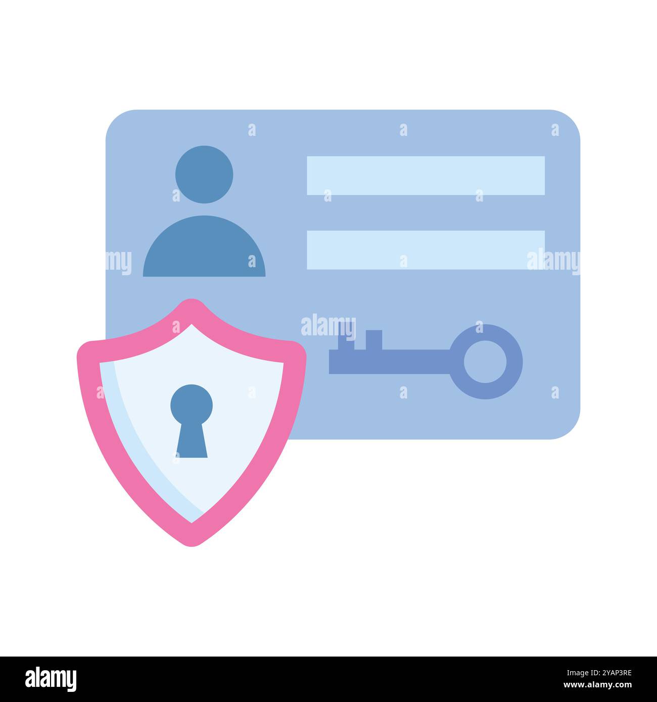 Identity card with safety shield depicting flat icon of secure identity ...