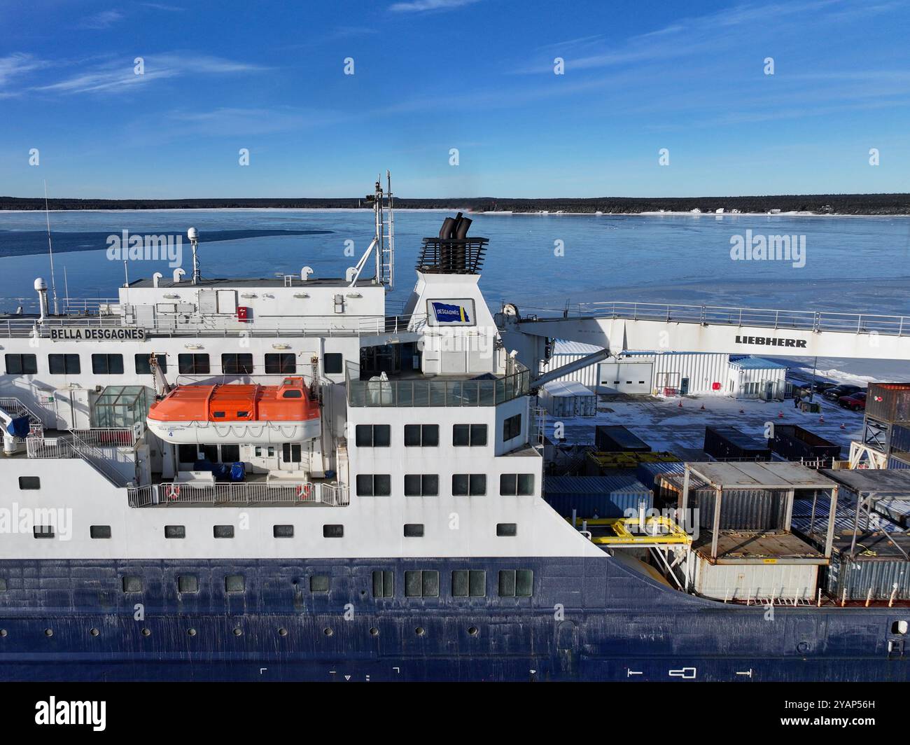 Anticosti Island, Quebec, Canada — July 7, 2024: White Cargo Ship with ...