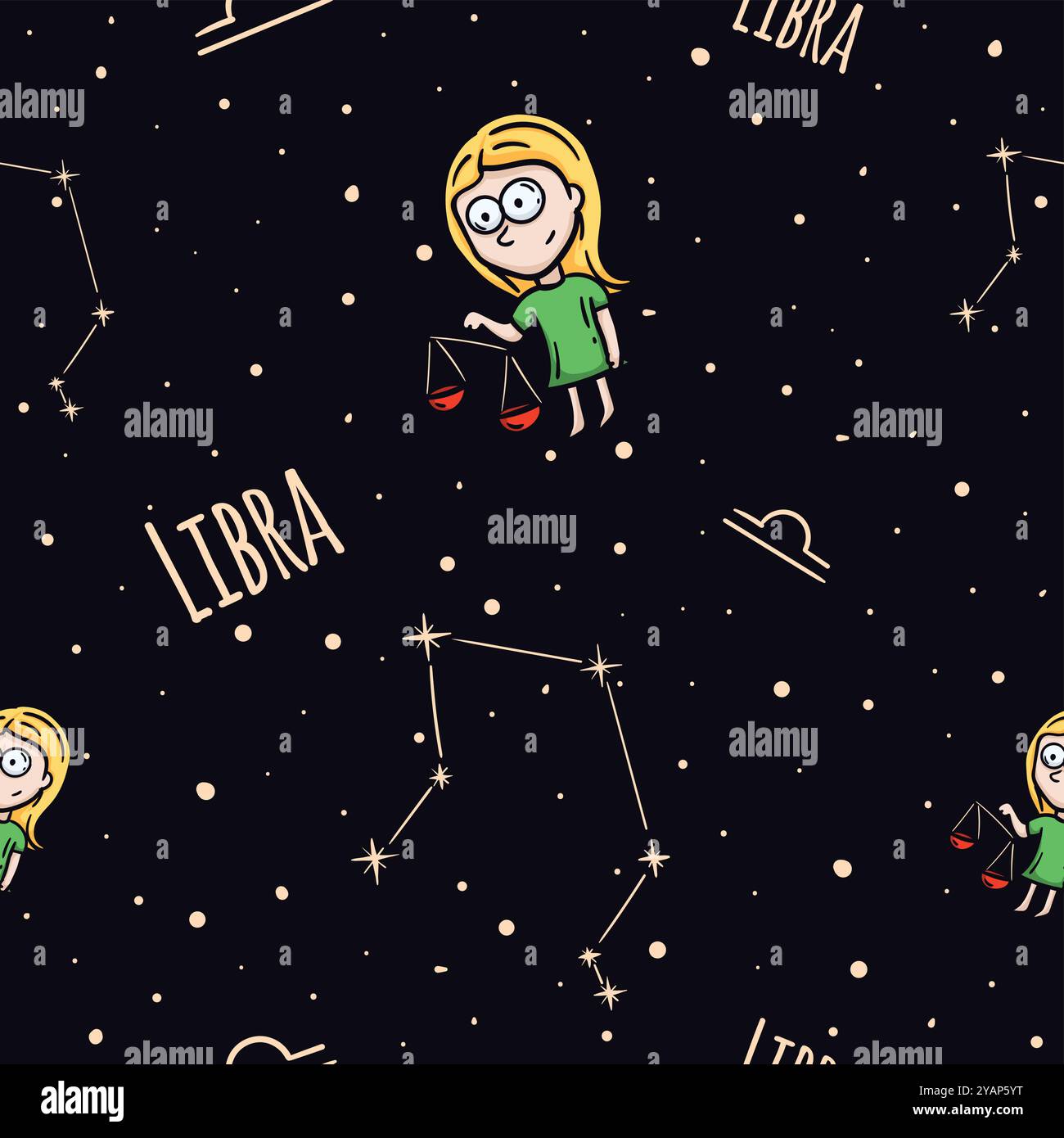 Vector seamless pattern with the zodiac sign Libra. Background with ...