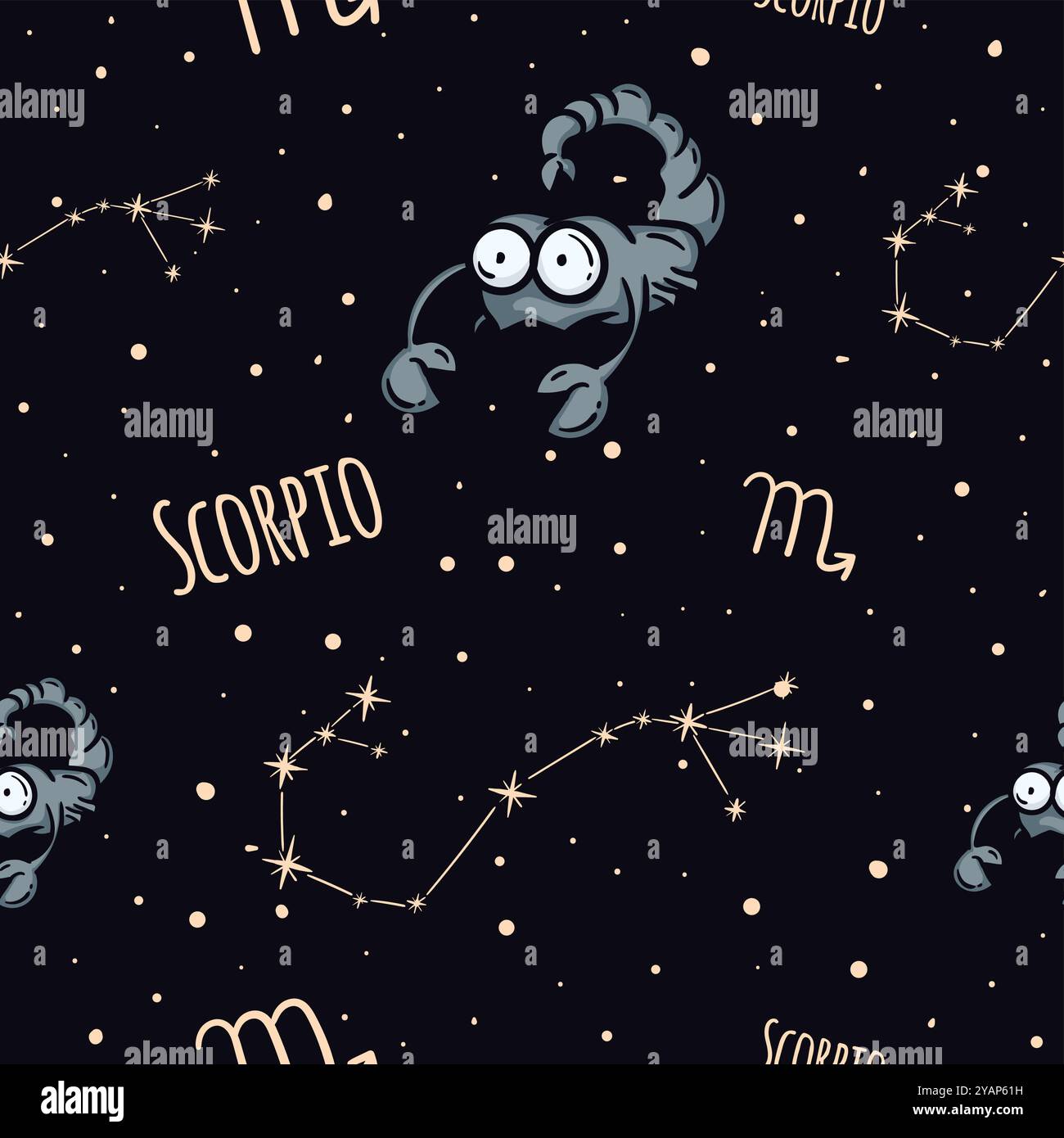 Vector seamless pattern with the zodiac sign Scorpio. Background with ...