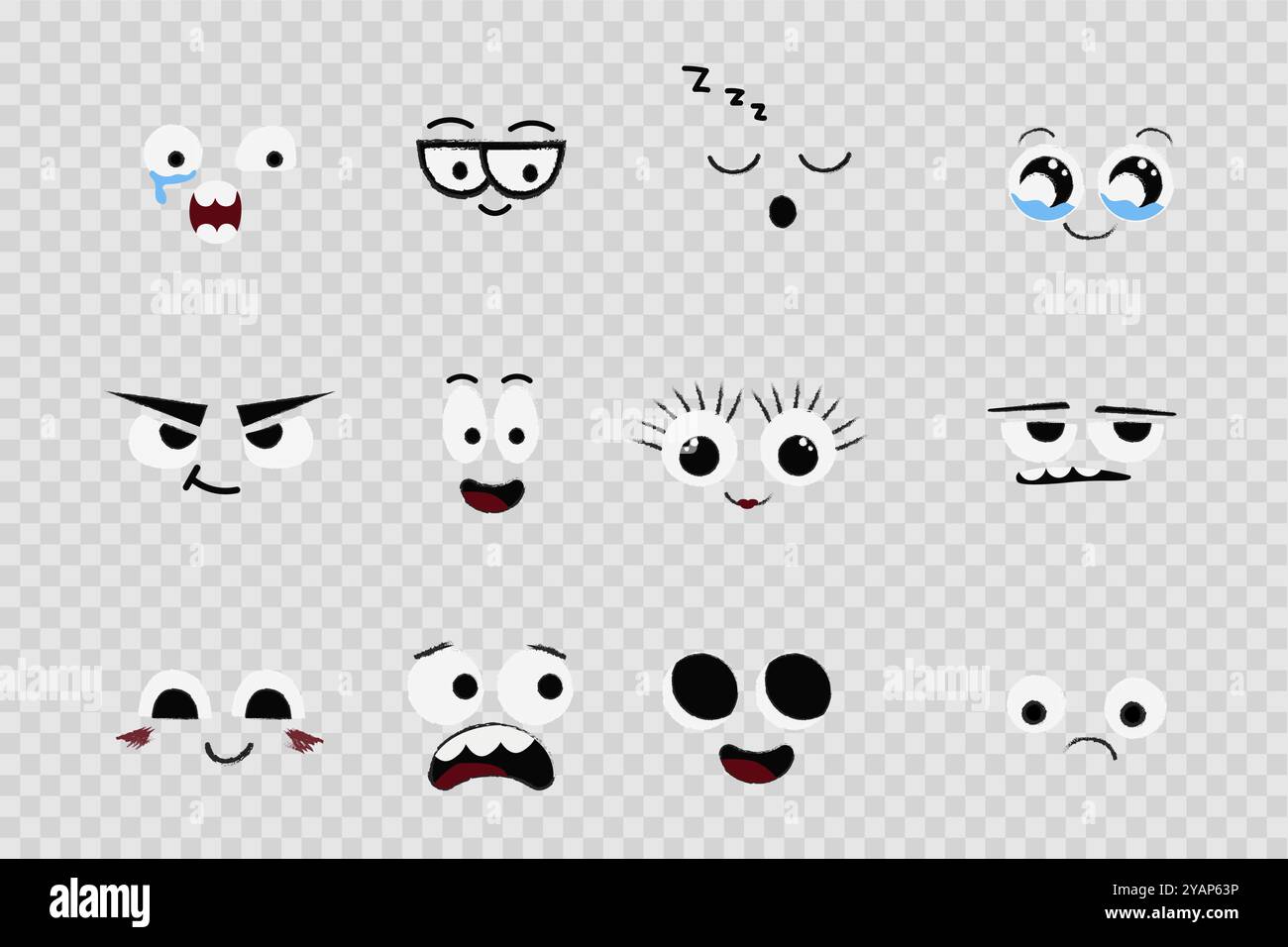 Face emotions, comic expressions, cute crazy eyes collection isolated ...