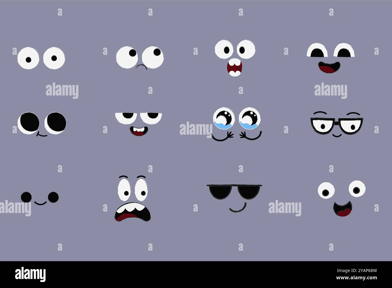 Face emotions, comic expressions, cute crazy eyes collection isolated ...
