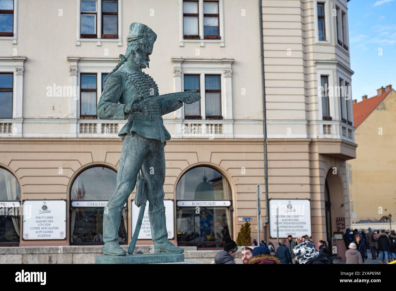 Budapest, Hungary - December 31, 2018: Bronze Statue of Old Hussar ...